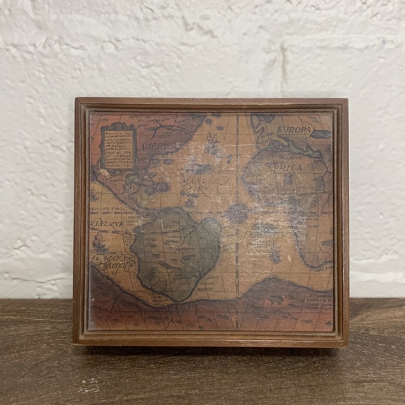 Vintage | Accents | Vintage Old World Map Red Velvet Wooden Hinged Box ...